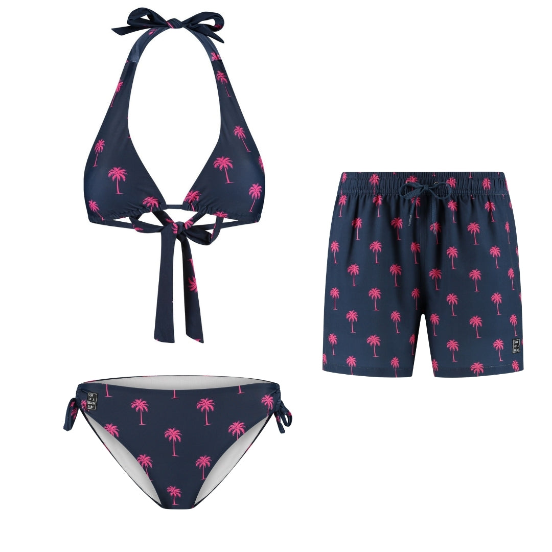 Palmboom, Blauw, Moeder en zoon bikini/zwembroek – Son of a Beach