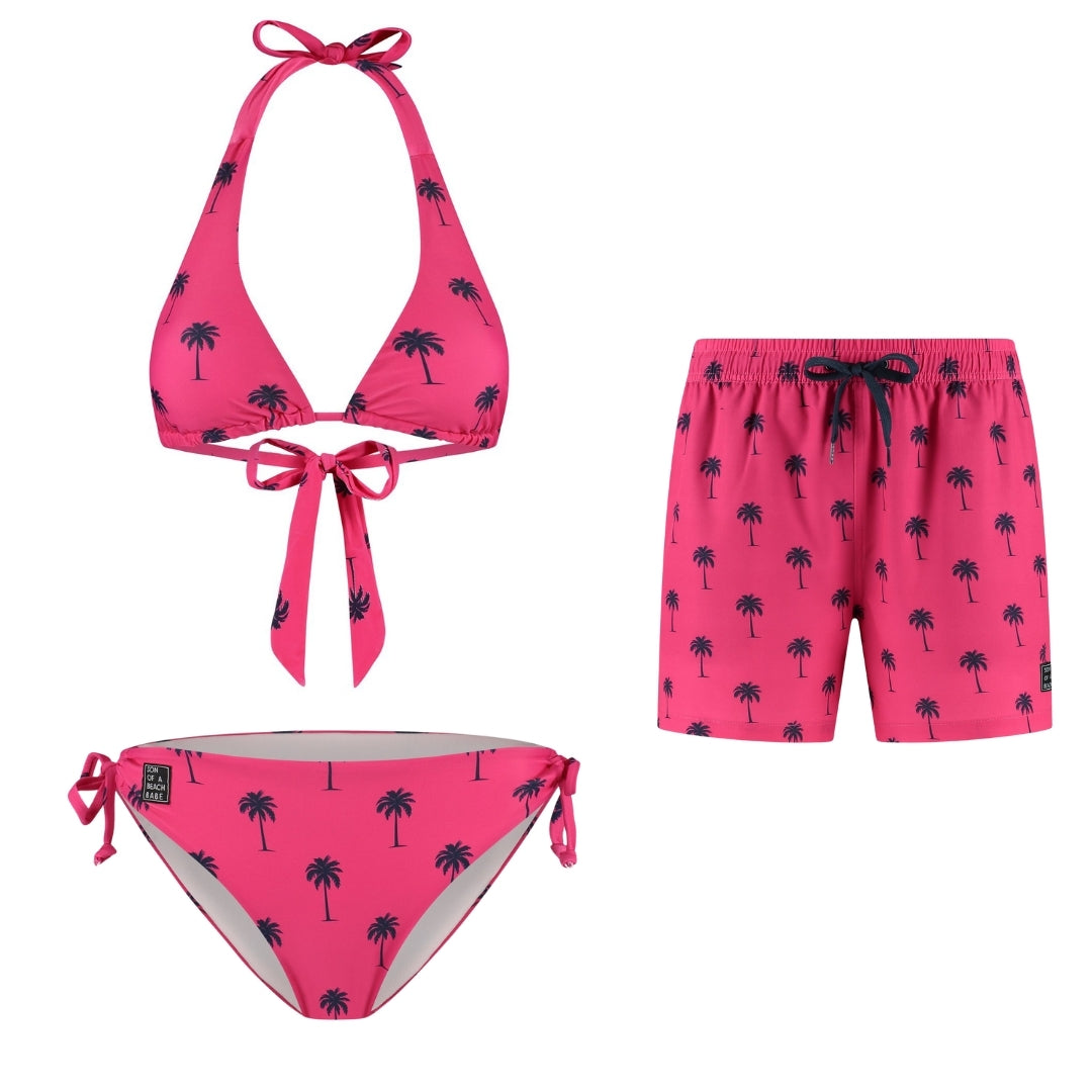 Palmboom, Roze, Moeder en zoon bikini/zwembroek – Son of a Beach